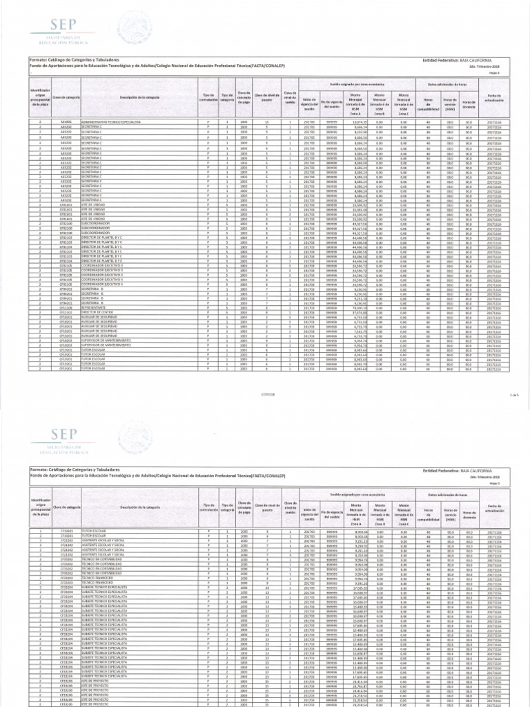 Catalogo de Categorias y Tabuladores | PDF