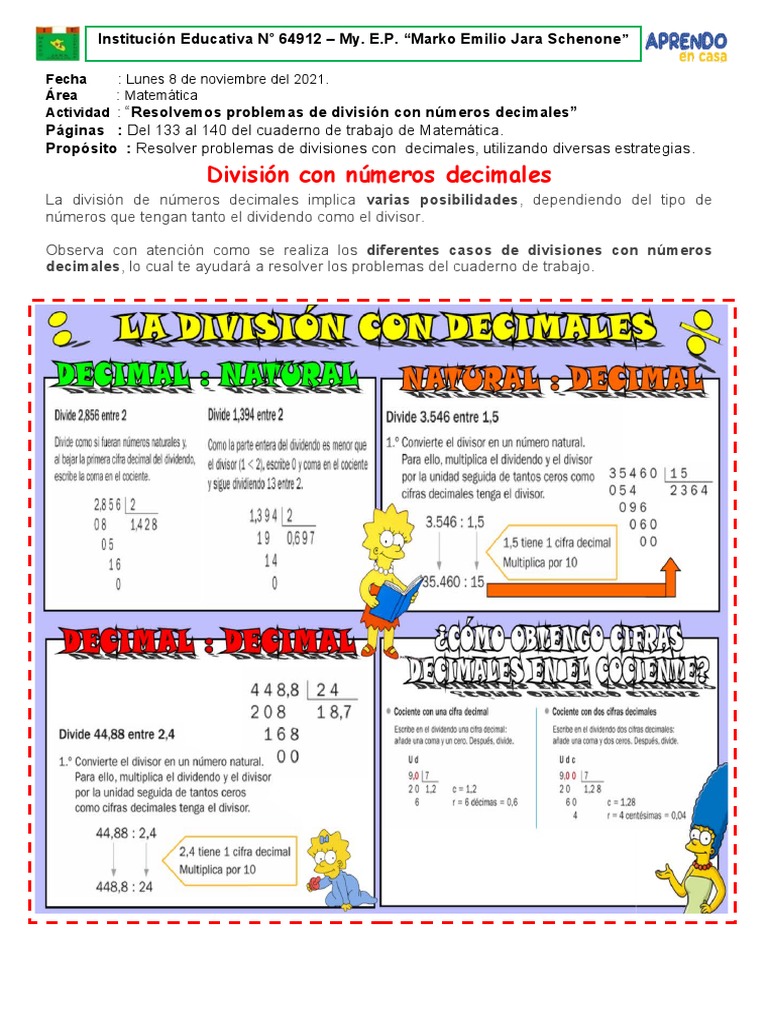 Resolvemos Problemas de División Con Números Decimales | PDF