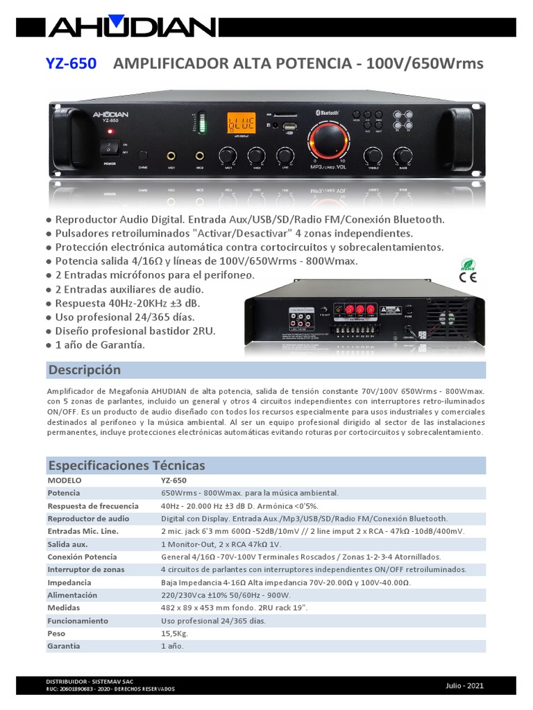 YZ-650 - Ficha Técnica | PDF