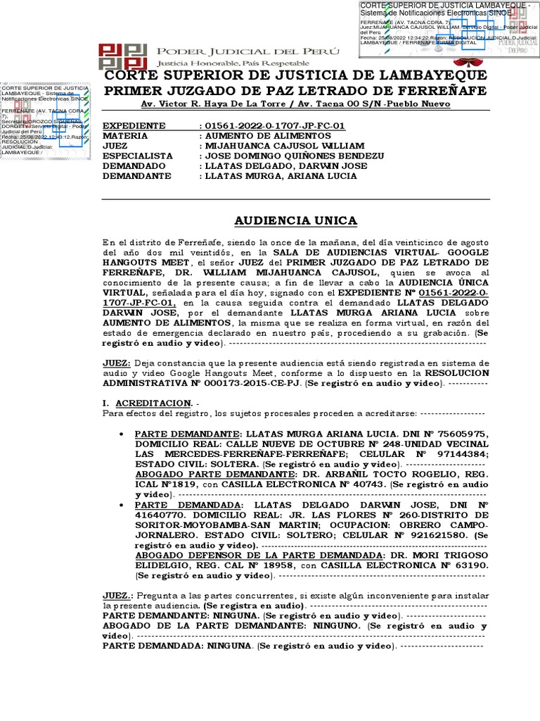 Exp. 01561-2022-0-1707-JP-FC-01 - Resolución - 93185-2022 | PDF | Jurisdicción | Ley procesal