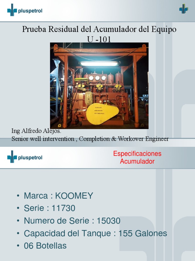 Prueba Residual de Acumulador de Presion BOP - RIG - U-101 | PDF | Bomba | Neumática