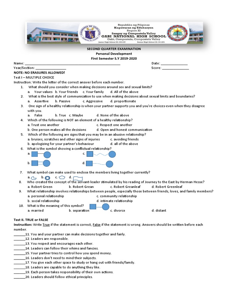 SECOND Quarter Exam Personal Development 2019-2020 | PDF | Psychology ... SECOND Quarter Exam Personal Development 2019-2020 | PDF | Psychology ...