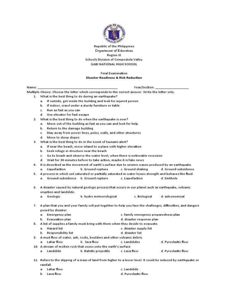 DRRR Final Exam 2020 | PDF | Volcano | Earthquakes