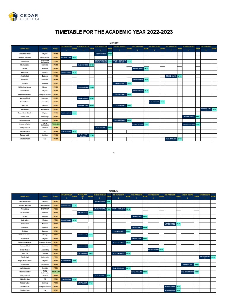 A2 Timetable - Pechs Campus 10th August 2022 | PDF | Science