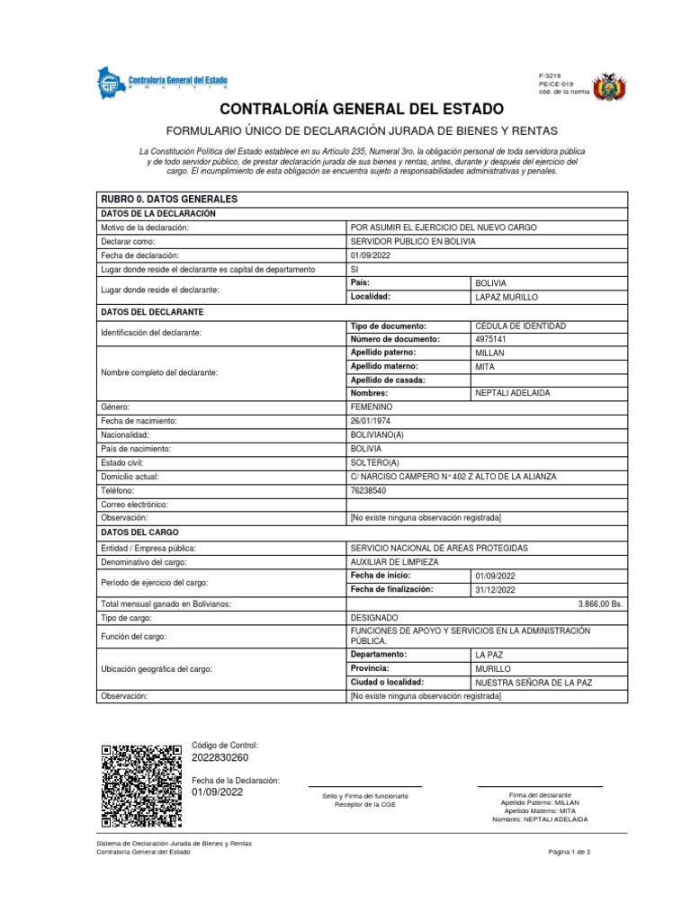 Formulario 4975141 Pdf Bolivia