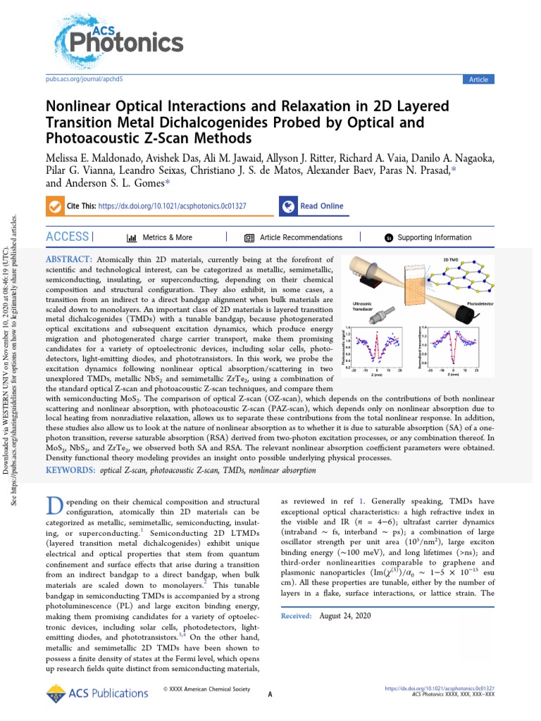 Nonlinear Optical Interactions and Relaxation in 2D Layered Transition Metal Dichalcogenides ...