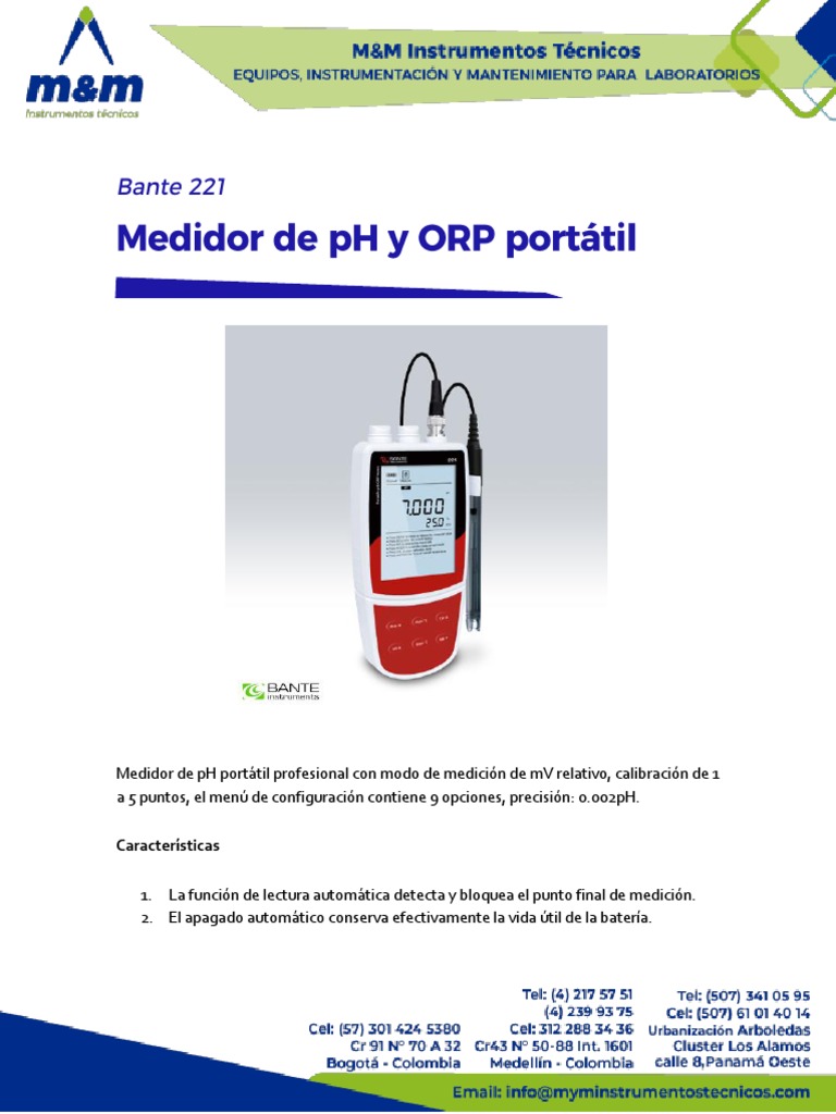 Bante 221 Medidor de PH y ORP Portátil | PDF | USB | Calibración