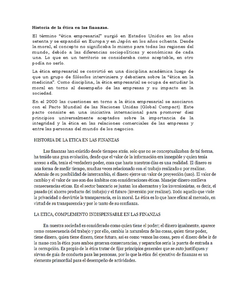 Ética Financiera: Historia y Desafíos | PDF | Bancos | Business