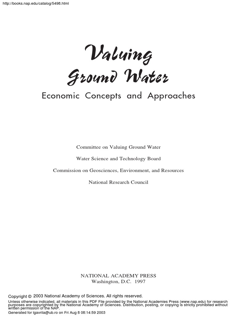 Valuing Ground Water - Economic Concepts and Approaches | PDF | Groundwater | Water