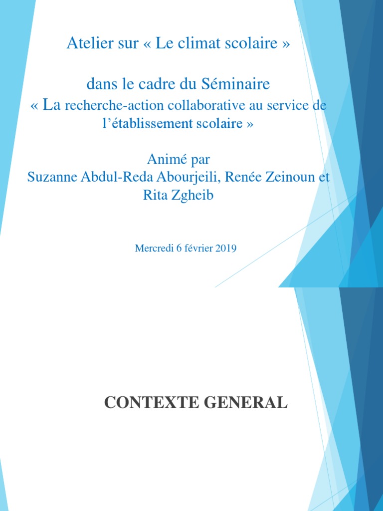 Atelier sur le climat scolaire en éducation | PDF | Environnement ...