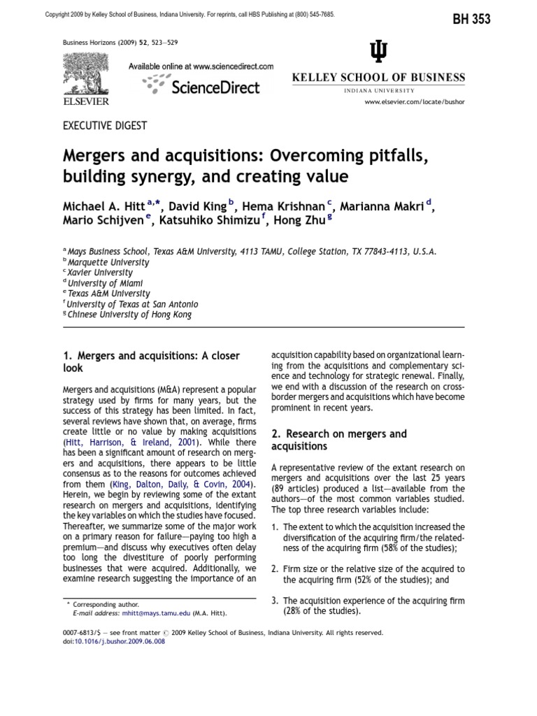 MA Overcoming Pitfalls | PDF | Mergers And Acquisitions | Strategic ...