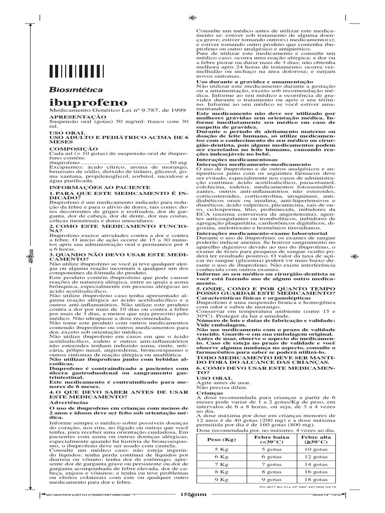 Bula do Ibuprofeno 50 mg/ml | PDF | Gravidez | Amamentação