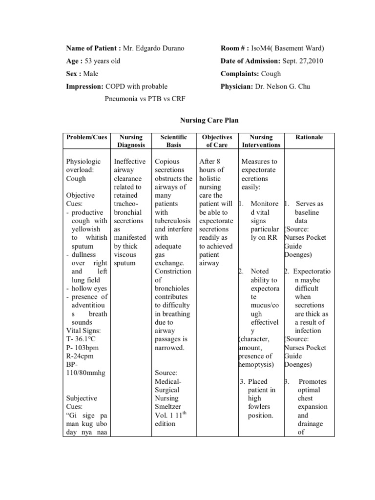 Holistic Nursing Care Plan for Mr. Edgardo Durano with COPD, Probable ...