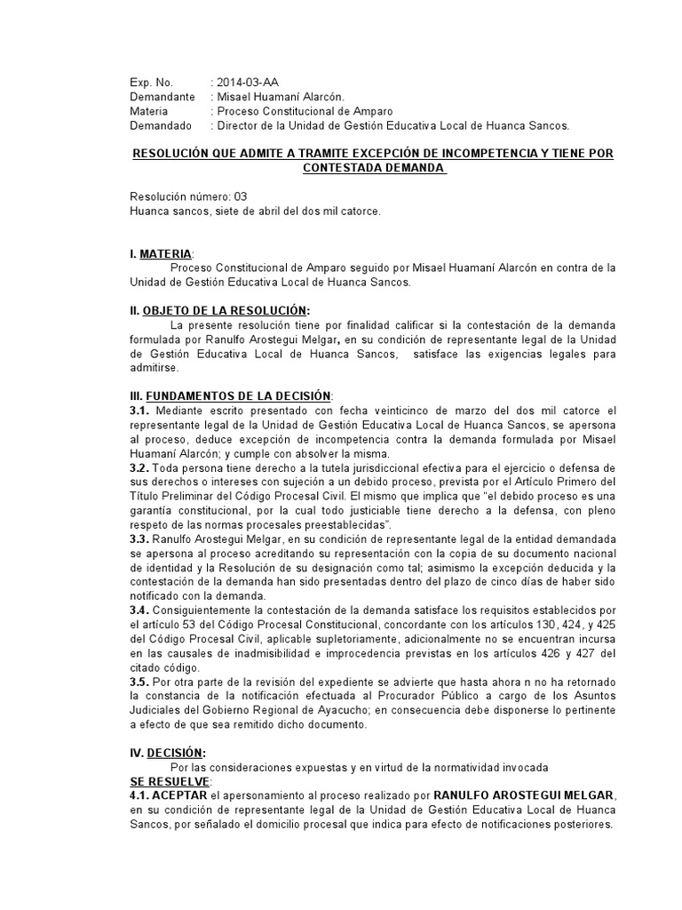 Admite Excepcion | PDF | Demanda judicial | Debido al proceso