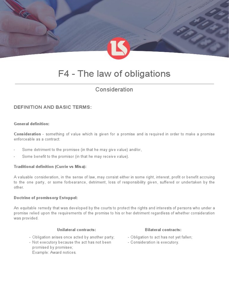 F4 Consideration Notes | PDF | Consideration | Offer And Acceptance