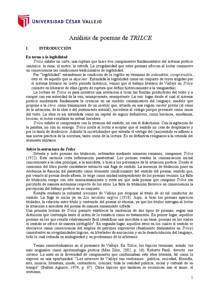 Análisis de Poemas de Trilce Ver | PDF | Amor | Poesía