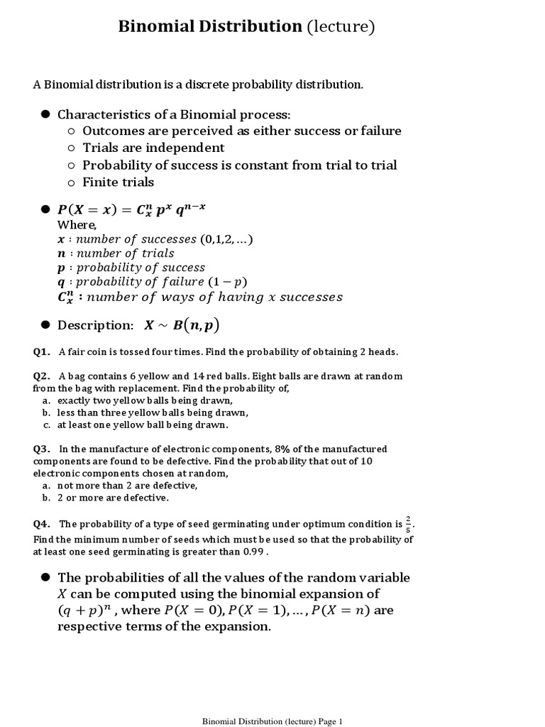 7 - Binomial Distribution (Lecture) | PDF | Home & Garden