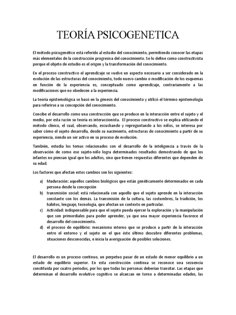 Teoría Psicogenetica | PDF | Pensamiento | Conocimiento