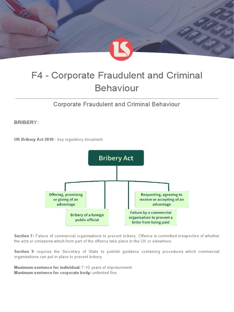 F4 Corporate Fraudulent and Criminal Behaviour Notes | PDF ...