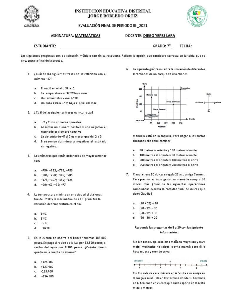 Evaluación Séptimo Grado | PDF Evaluación Séptimo Grado | PDF