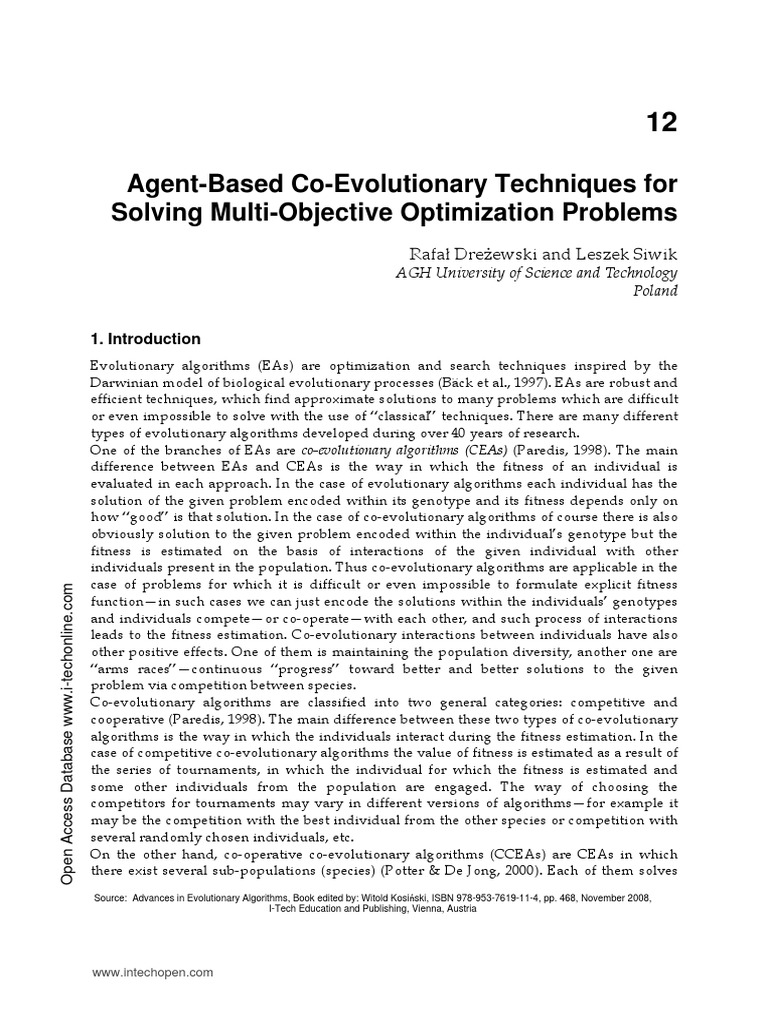 Agent Based Co Evolutionary Techniques For Solving Multi Objective Optimization Problems Pdf