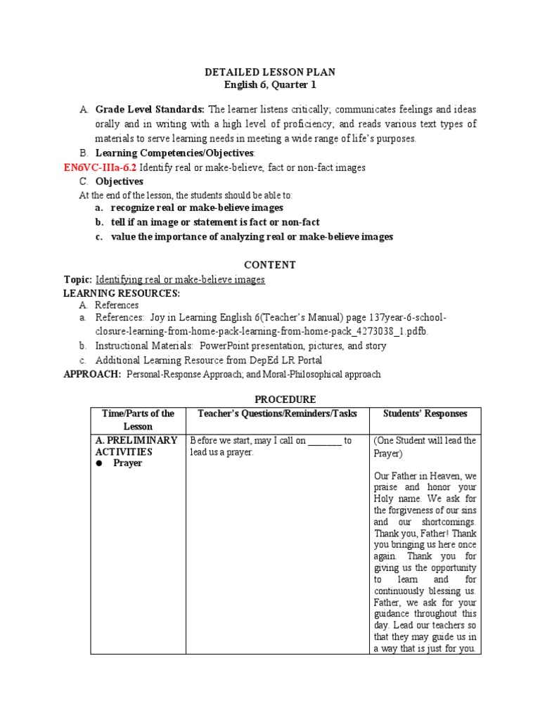 DETAILED LESSON PLAN Grade 6 | PDF | Lesson Plan | Communication DETAILED LESSON PLAN Grade 6 | PDF | Lesson Plan | Communication