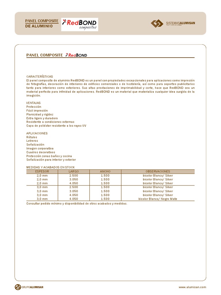 SistemasALUMISAN RedBOND | PDF | Aluminio | Física Aplicada e ...