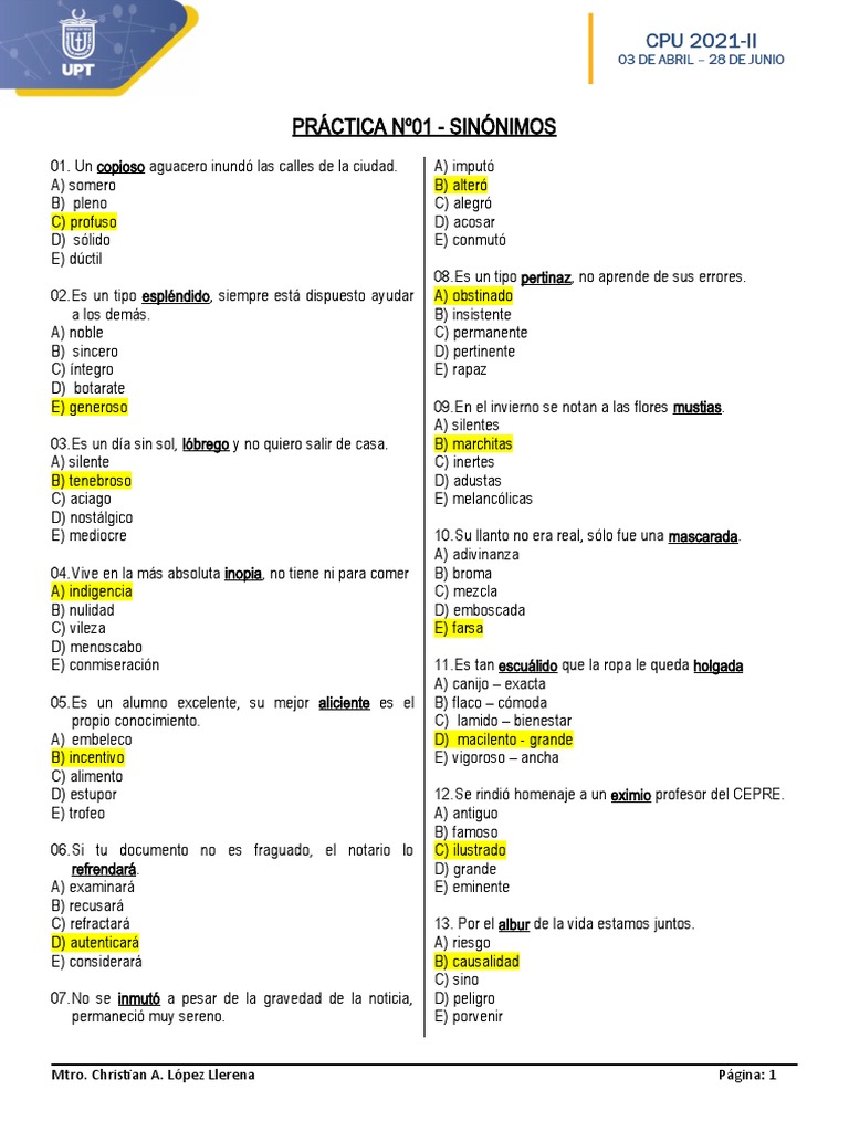 Sinónimos y su uso en contexto | PDF