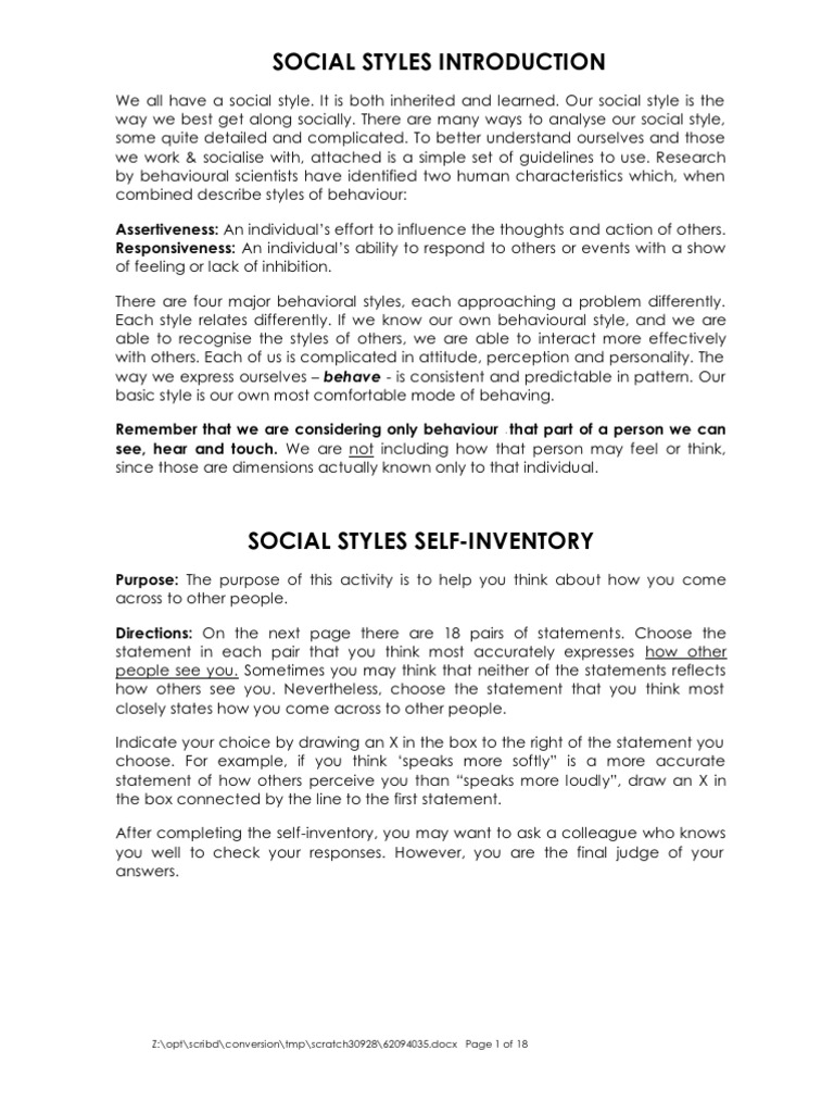 Social Styles Activity | PDF | Social Inhibition | Gesture