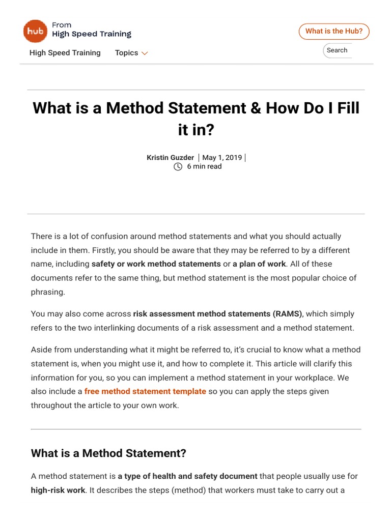 What Is A Method Statement - Free Downloadable Template | PDF ...