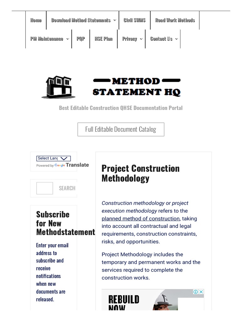 Project Construction Methodology - Best Editable Construction QHSE ...