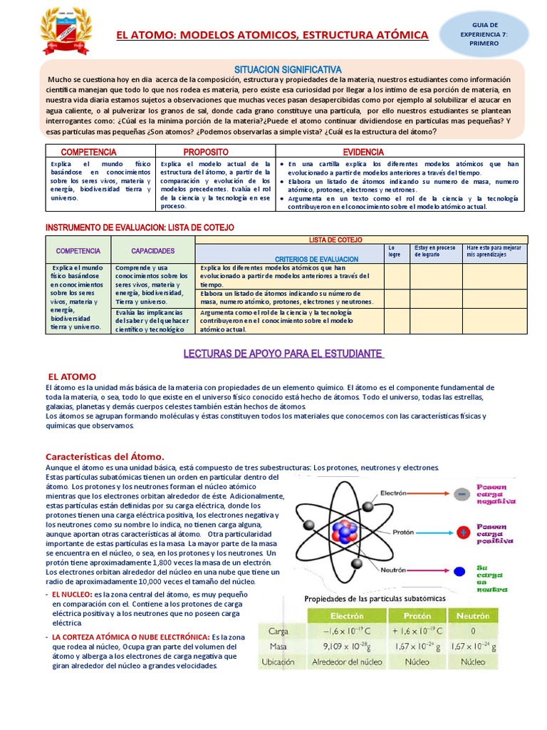 Guia 7-1° Explica El Atomo | PDF | Átomos | Núcleo atómico
