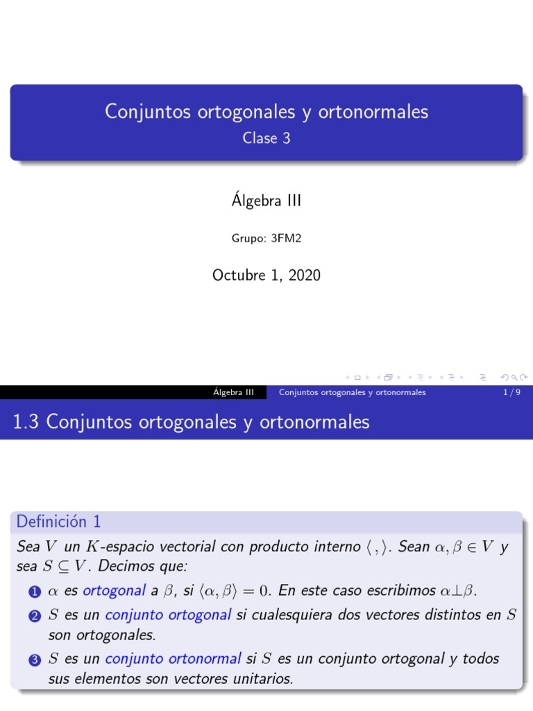 Clase 3 Conjuntos Ortogonales Ortonormales | PDF | Ortogonalidad | Base ...