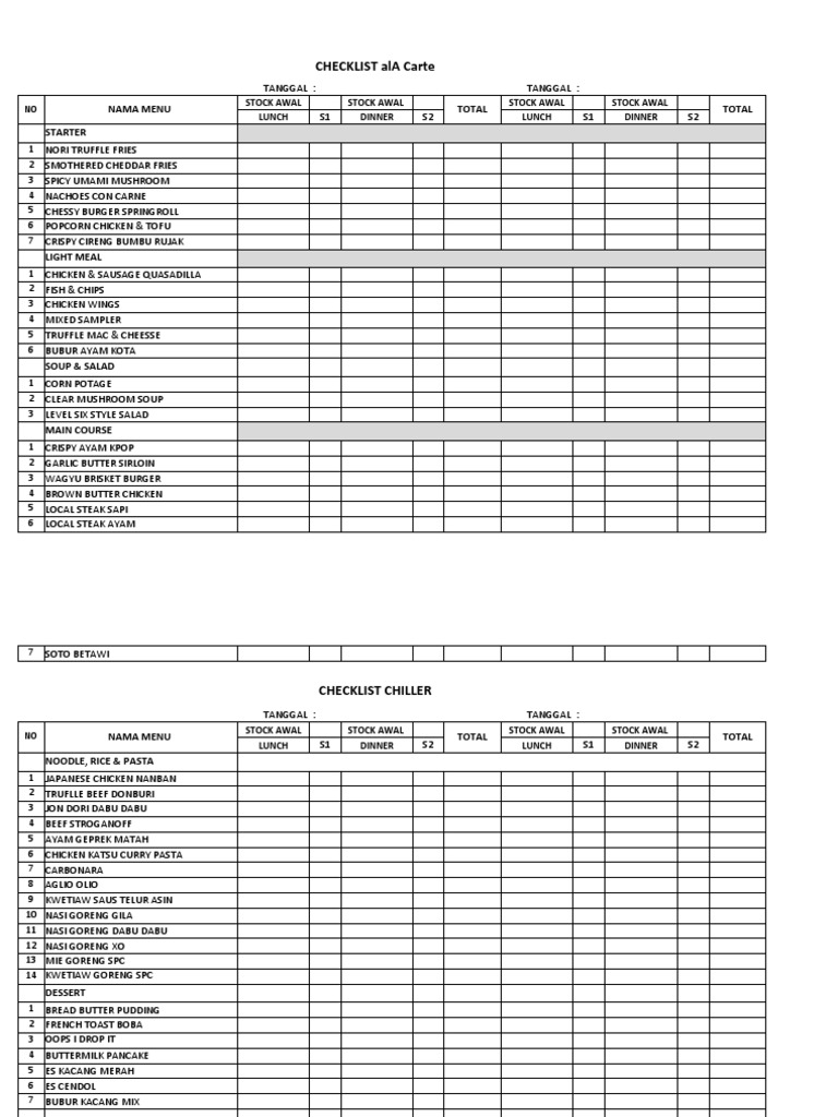 Checklist Ala Carte | PDF