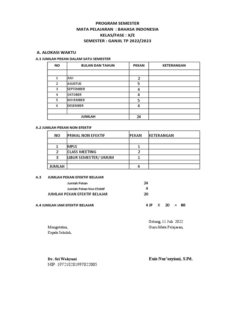 Program Semester Bin PSP 2022-2023 | PDF