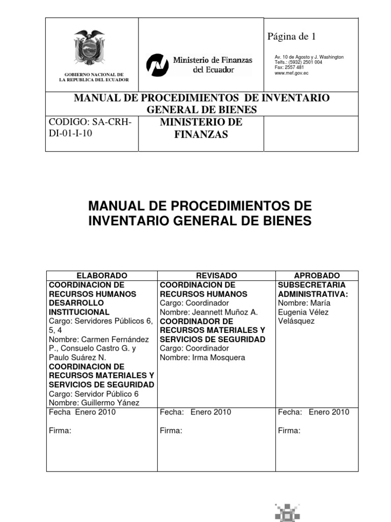 A2 Manual Procedimientos Inventarios Definitivo | PDF | Regulación ...