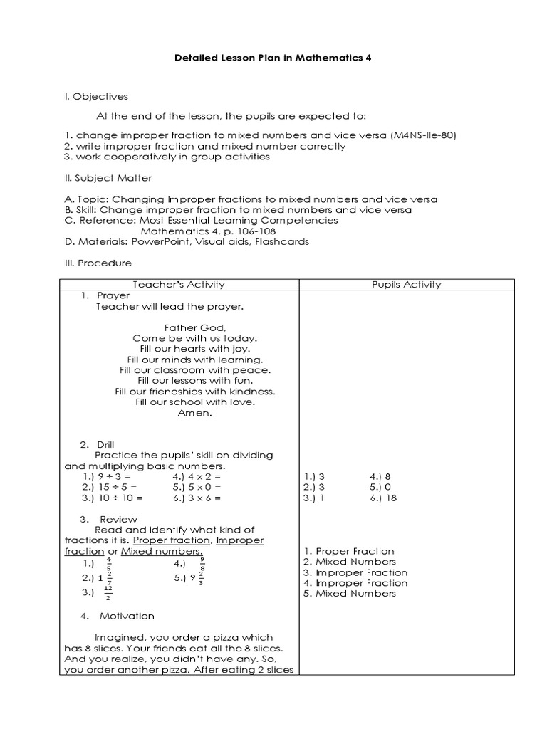 Converting Fractions: A Detailed Lesson Plan on Changing Improper ...