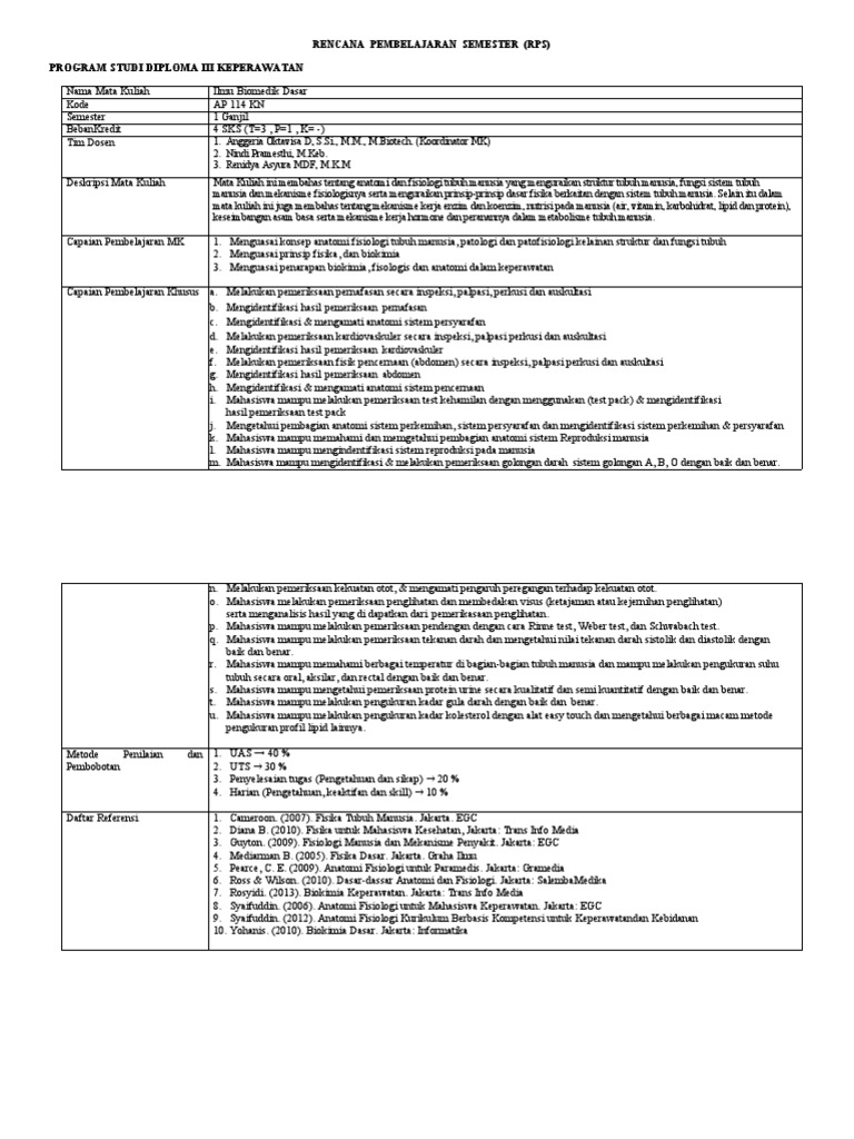 RPS Lab Ilmu Biomedik Dasar 2022 | PDF | Pengembangan Diri | Kesehatan ...