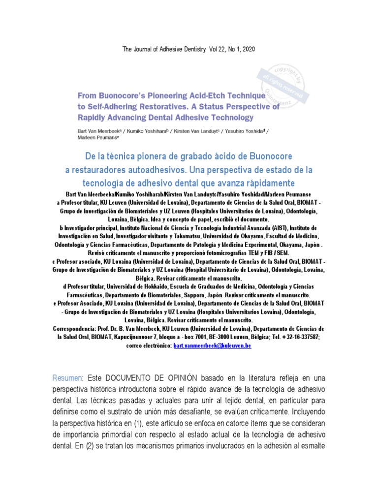 De La Técnica Pionera de Grabado Ácido de Buonocore PDF | PDF | Esmalte ...