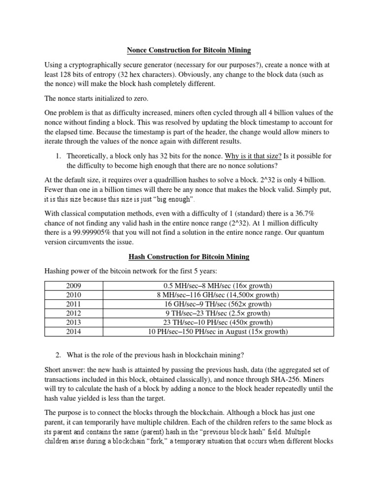 Nonce and Previous Hash Construction For Bitcoin Mining | PDF ...