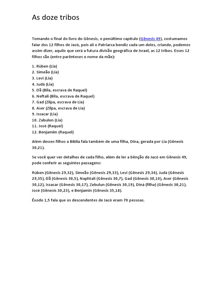 12 Tribos Pragas e Dias Da Criacao | PDF | Lea | Jacó