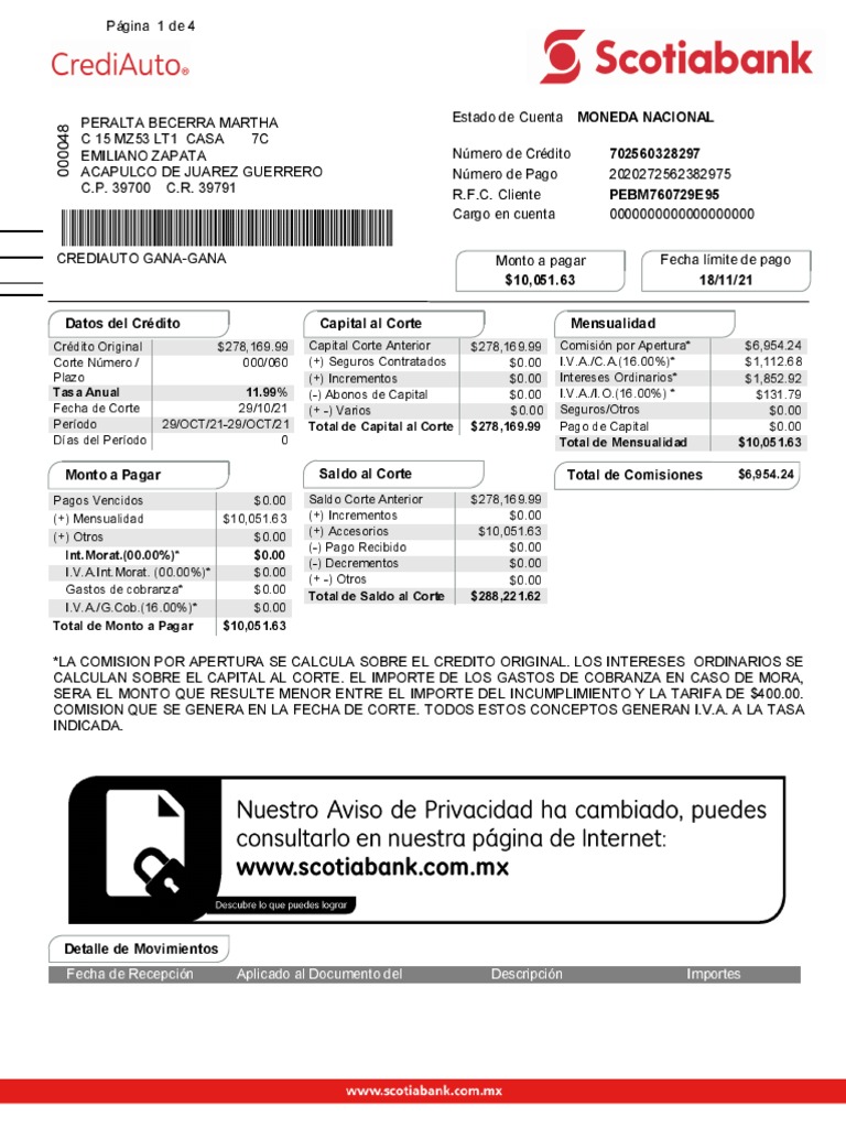 Estado de Cuenta Crediauto Scotiabank | PDF | Industrias de servicio | Bancario