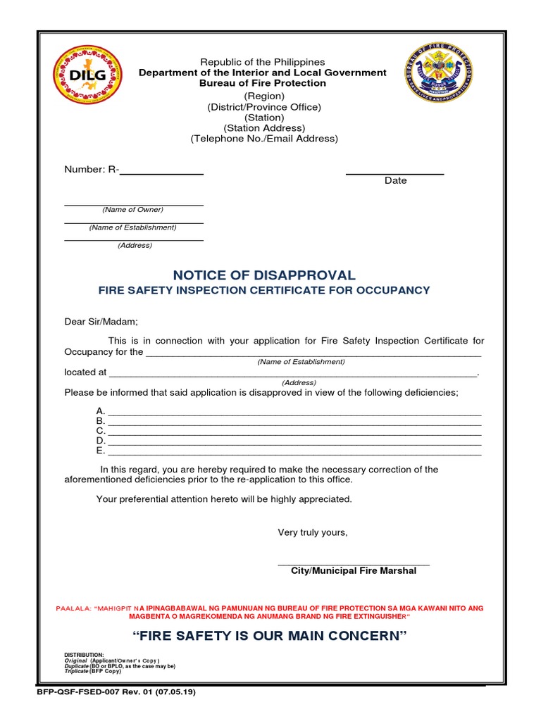 Notice of Disapproval for FSC Application | PDF | Fire Safety | Hazards