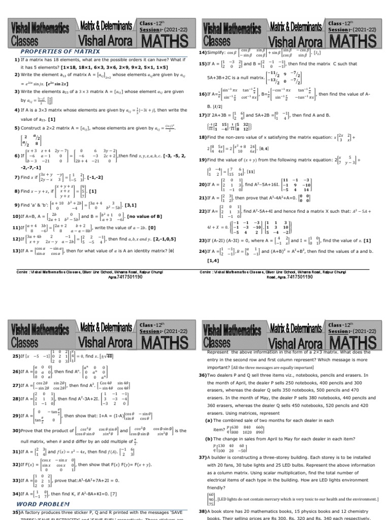 Unit-2 Matrix and Determinant | PDF | Matrix (Mathematics ...