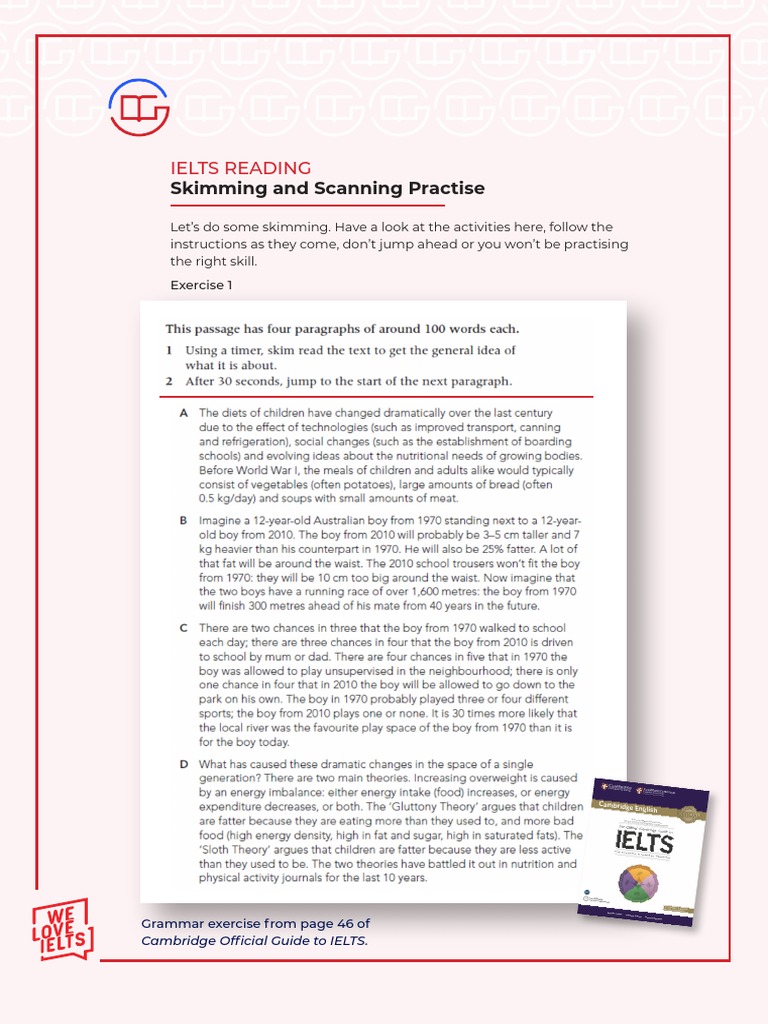 IELTS Skimming and Scanning Exercises | PDF | Self-Improvement