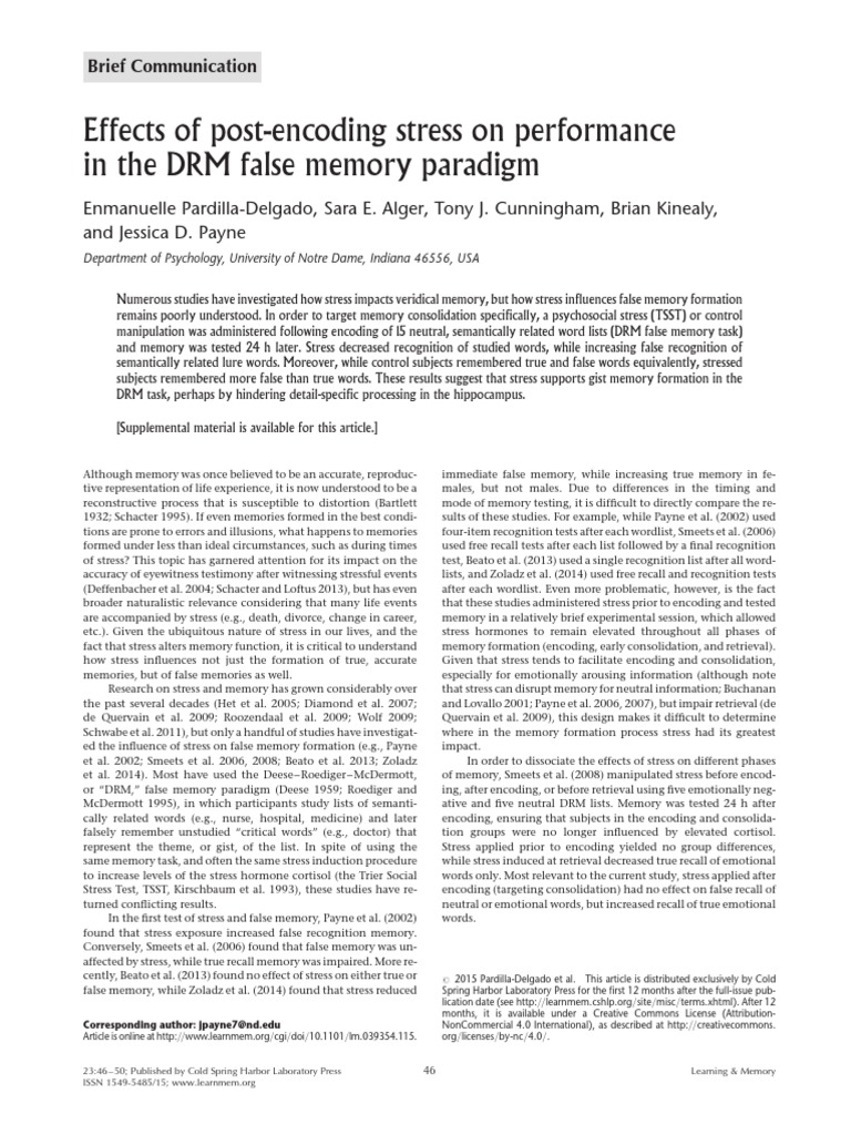 False Memory Stress | PDF | Memory | Recall (Memory)