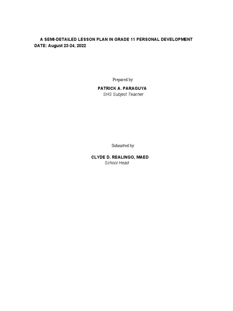 Lesson Plan 2 in PERDEV | PDF | Stress (Biology) | Emotions