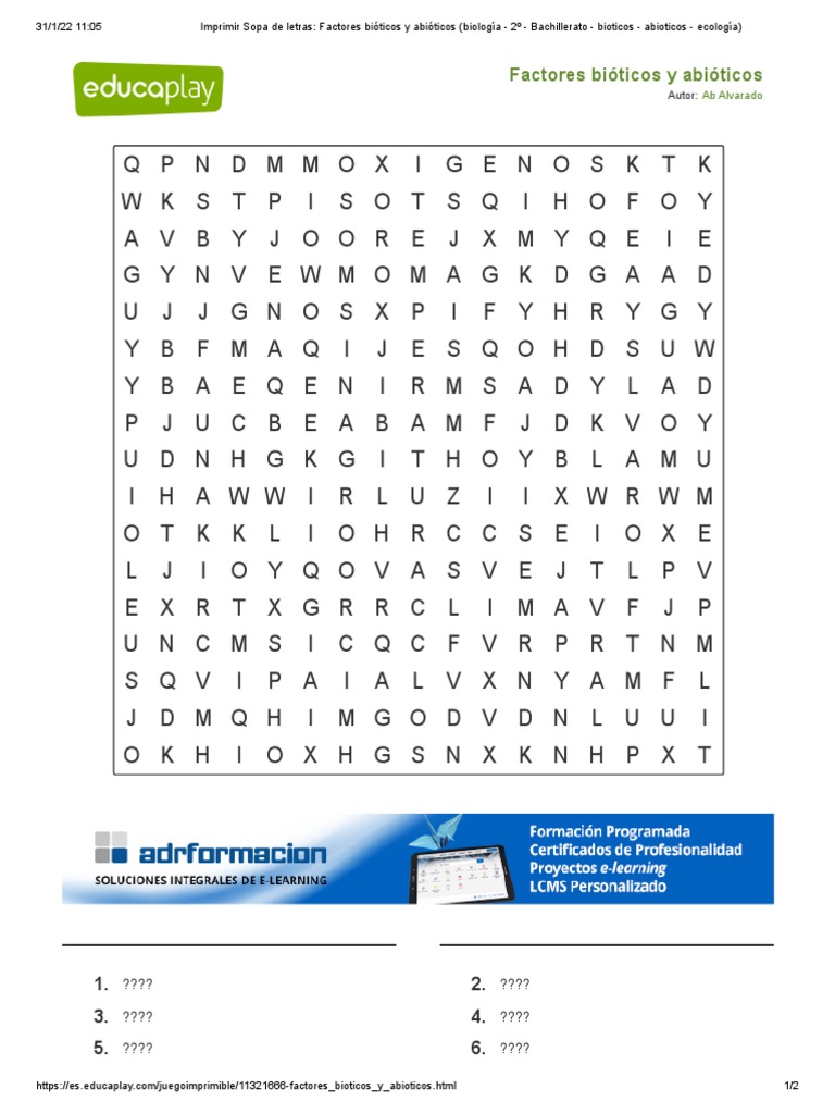 Imprimir Sopa de Letras - Factores Bióticos y Abióticos (Biología - 2º ...