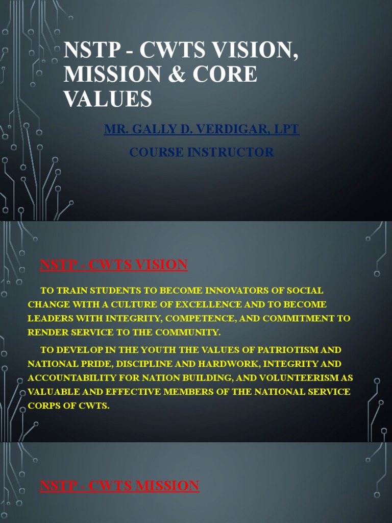 NSTP-CWTS Vision, Mission & Values | PDF | Social Science