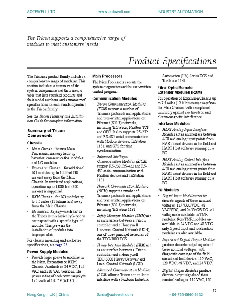 Triconex Tricon ProductSpec 03-10 | PDF | Programmable Logic Controller | Computer Program
